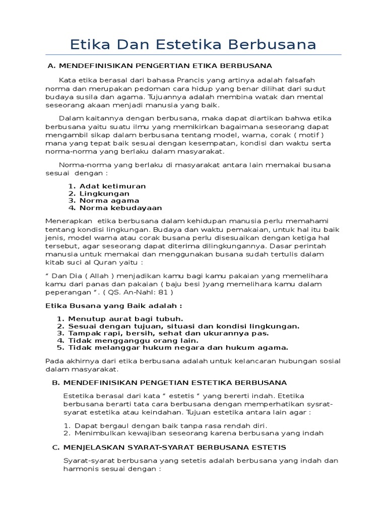 Etika Dan Estetika Berbusana | PDF