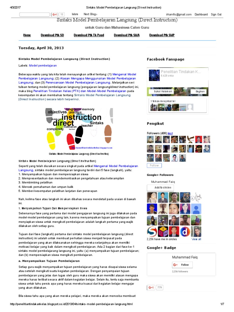 Sintaks Model Pembelajaran Langsung (Direct Instruction) | PDF