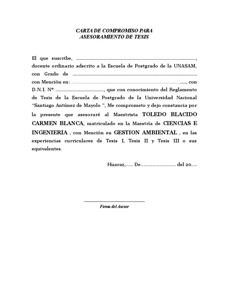 Compromiso de Asesoría de Tesis UNASAM | PDF
