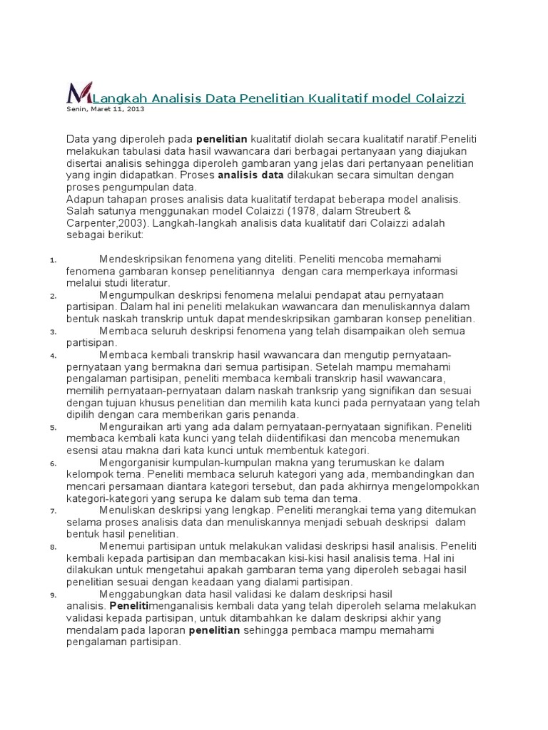 Langkah Analisis Data Penelitian Kualitatif Model Colaizzi | PDF