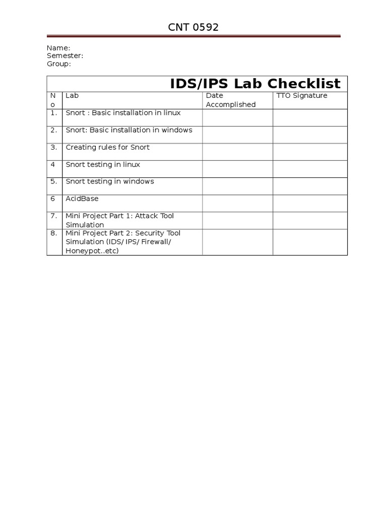 IDS Lab Checklist | PDF