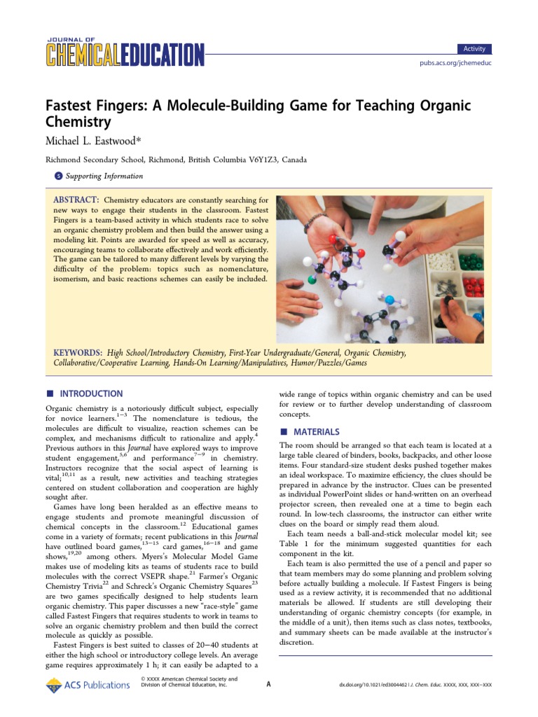 Fastest Fingers: A Molecule-Building Game For Teaching Organic ...