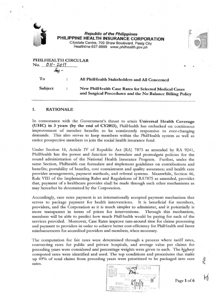 PhilHealth Case Rates and No Balance Billing | PDF | Health Care | Medicine