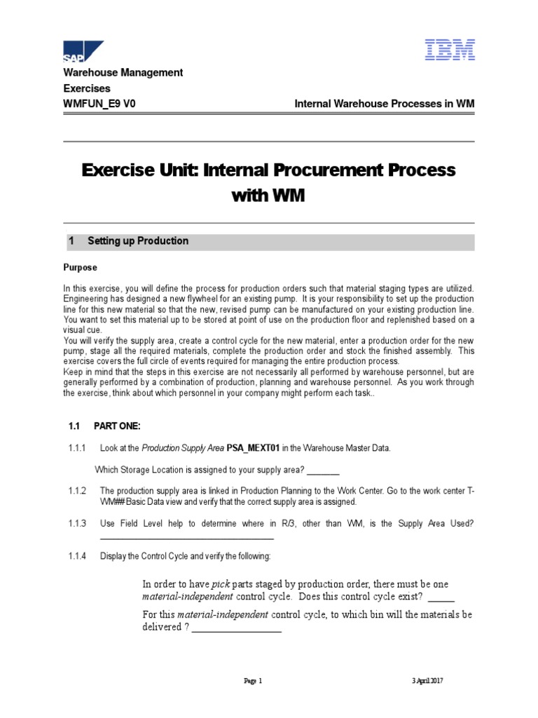 WMFUN - E11 v0 Internal Procurement With WM | PDF | Warehouse | Logistics