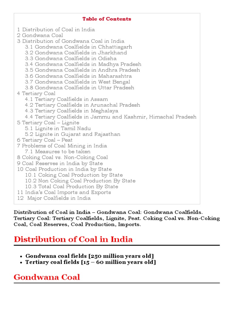Coal in India - Gondwana Coal - Tertiary Coal - PMF IAS | PDF | Coke ...