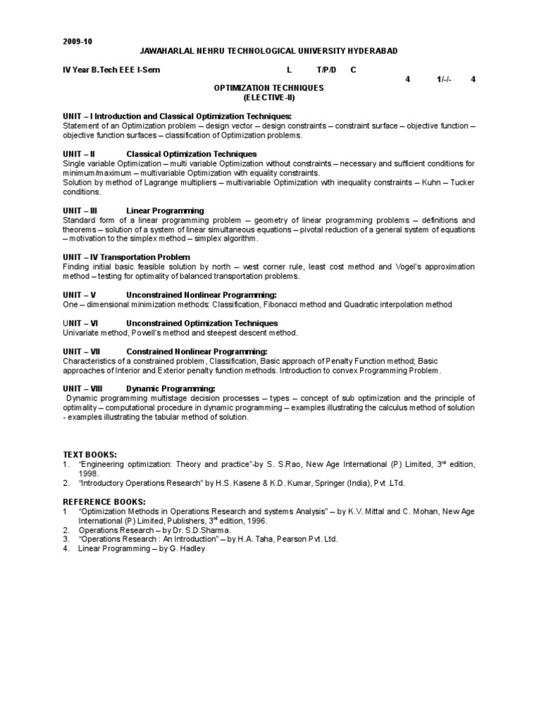 Optimization Techniques Syllabus | PDF | Nonlinear Programming ...