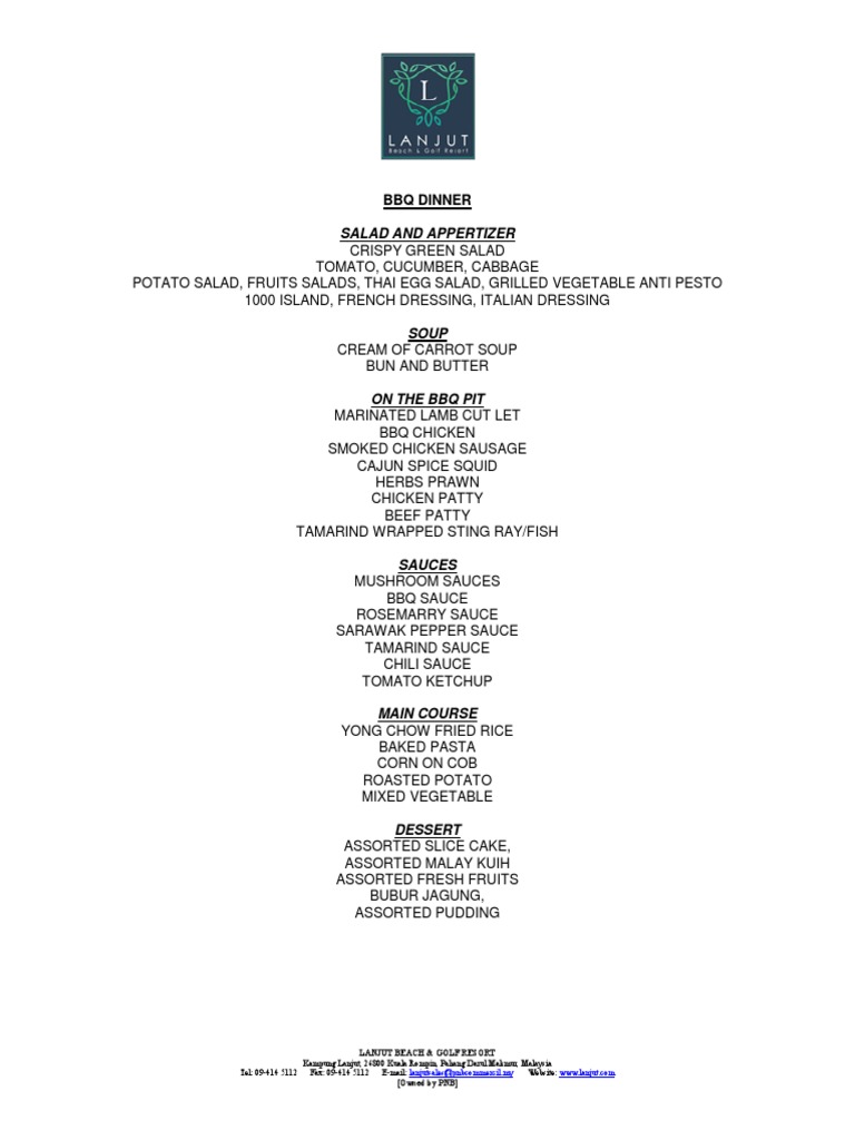 Menu BBQ Family Day | PDF | Barbecue | Salad