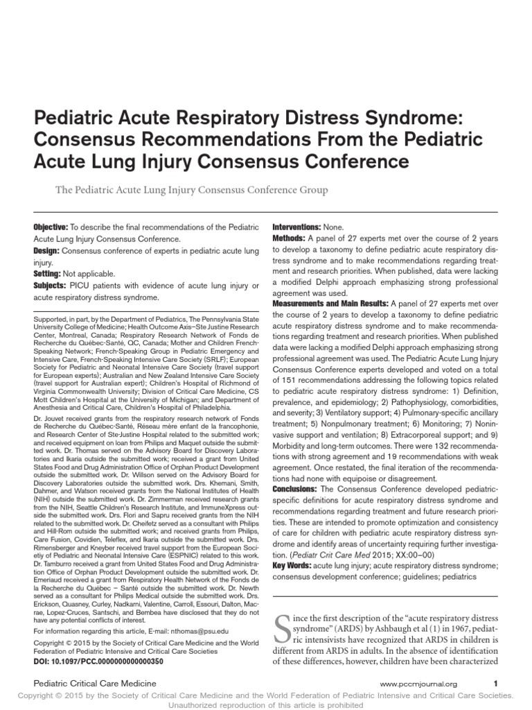 PALICC - Pediatric - ARDS Consensus PDF | PDF | Intensive Care Medicine ...