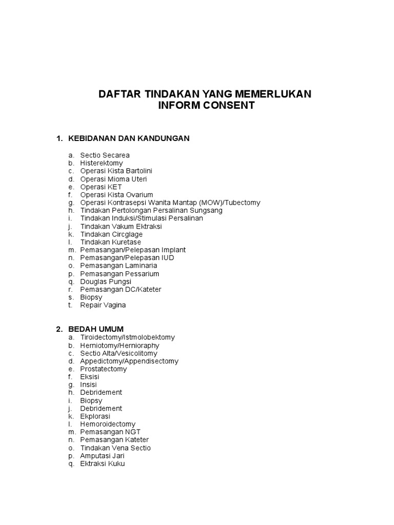 Daftar Tindakan Inform Consent | PDF