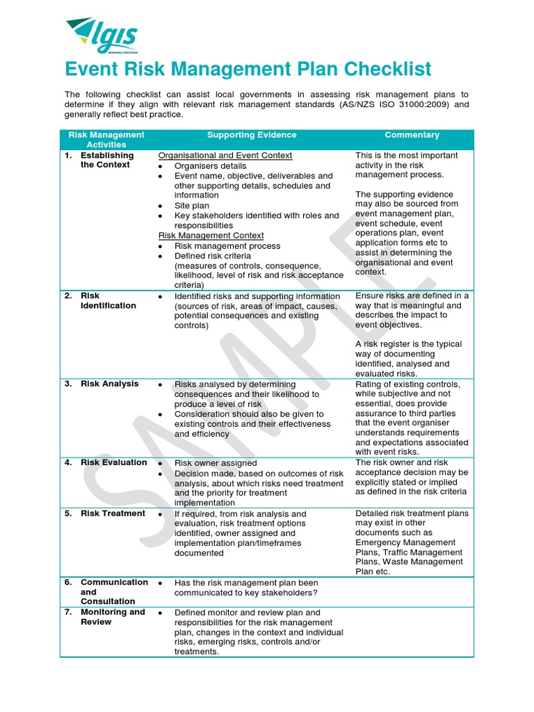 Event Risk Management Plan Template Risk Management Risk
