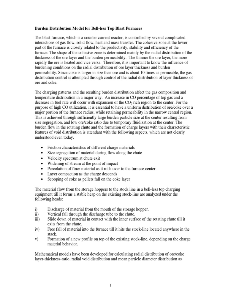 Burden Distribution Model For Bell-Less Top Blast Furnaces | PDF | Coke (Fuel) | Blast Furnace