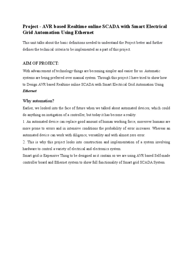 Synopsis - AVR Based Realtime Online Scada With Smart Electrical Grid Automation Using Ethernet ...
