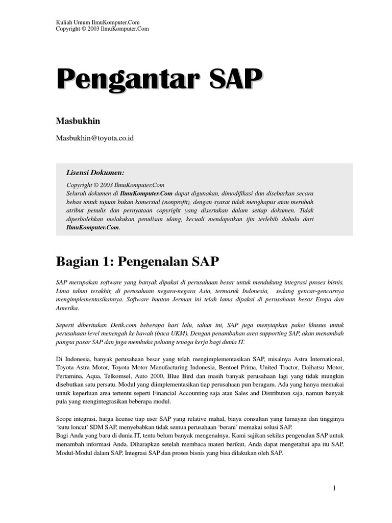 Bagian 1 - Pengenalan SAP | PDF | Bisnis | Pengelolaan Keuangan & Uang