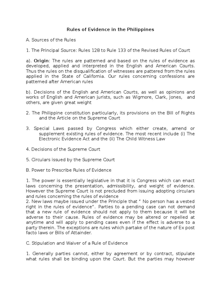 Rules of Evidence in The Philippines | PDF | Evidence (Law) | Relevance ...