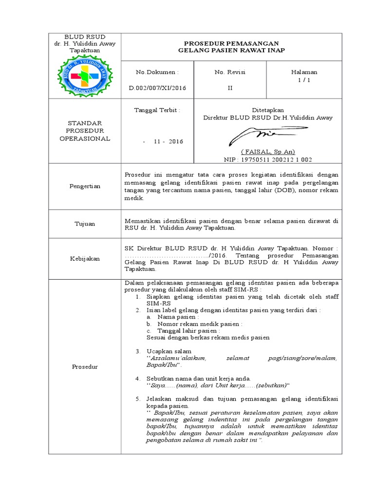 Sop Pemasangan Gelang Pasien | PDF | Sains & Matematika