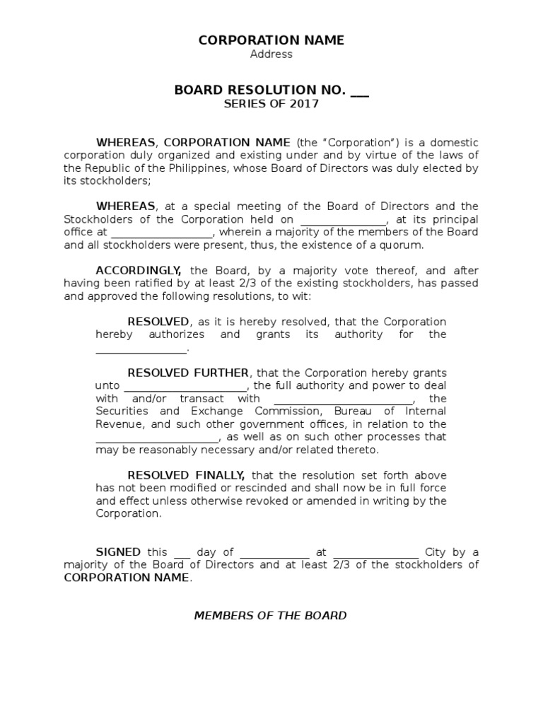 Template Board Resolution | PDF | Business