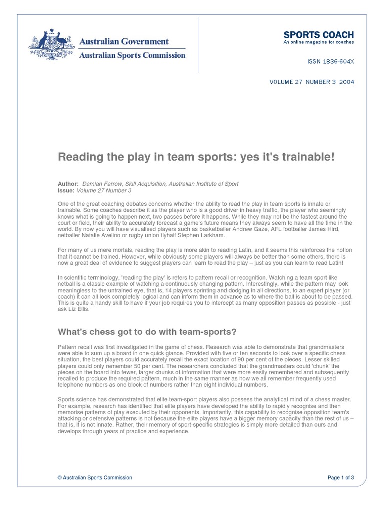 Reading The Play in Team Sports | PDF | Recall (Memory) | Memory