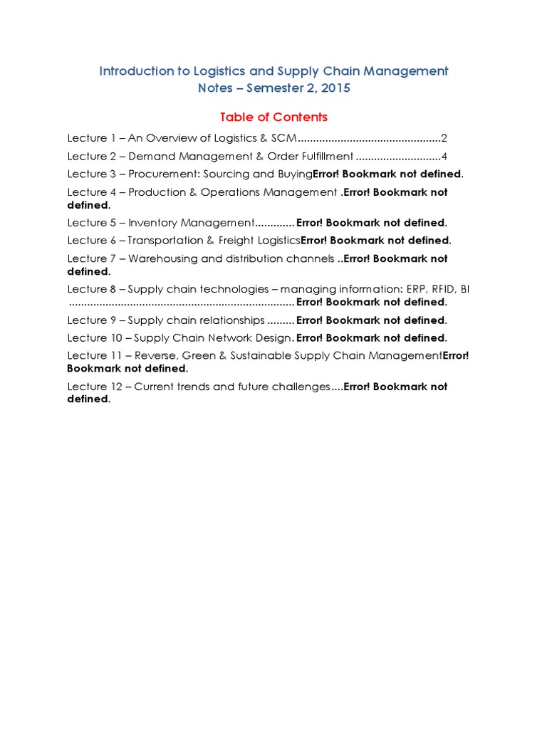 Introduction To Logistics and Supply Chain Management Notes - Semester ...
