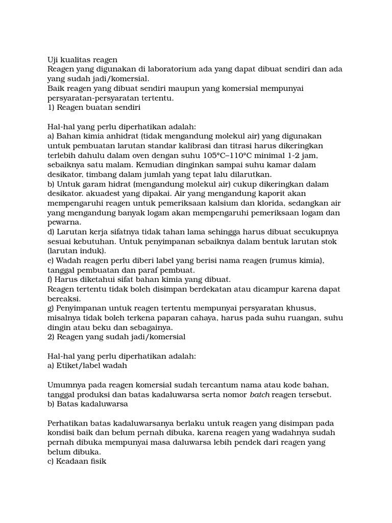 Uji Kualitas Reagen | PDF