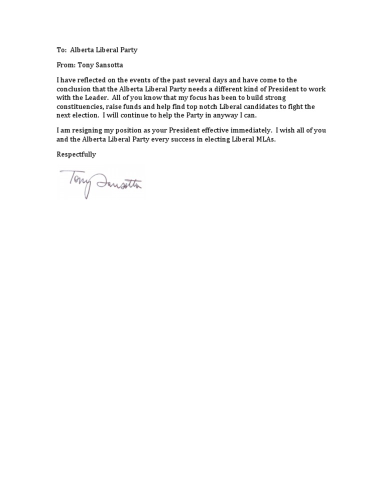 Tony Sansotta Resignation Letter | PDF