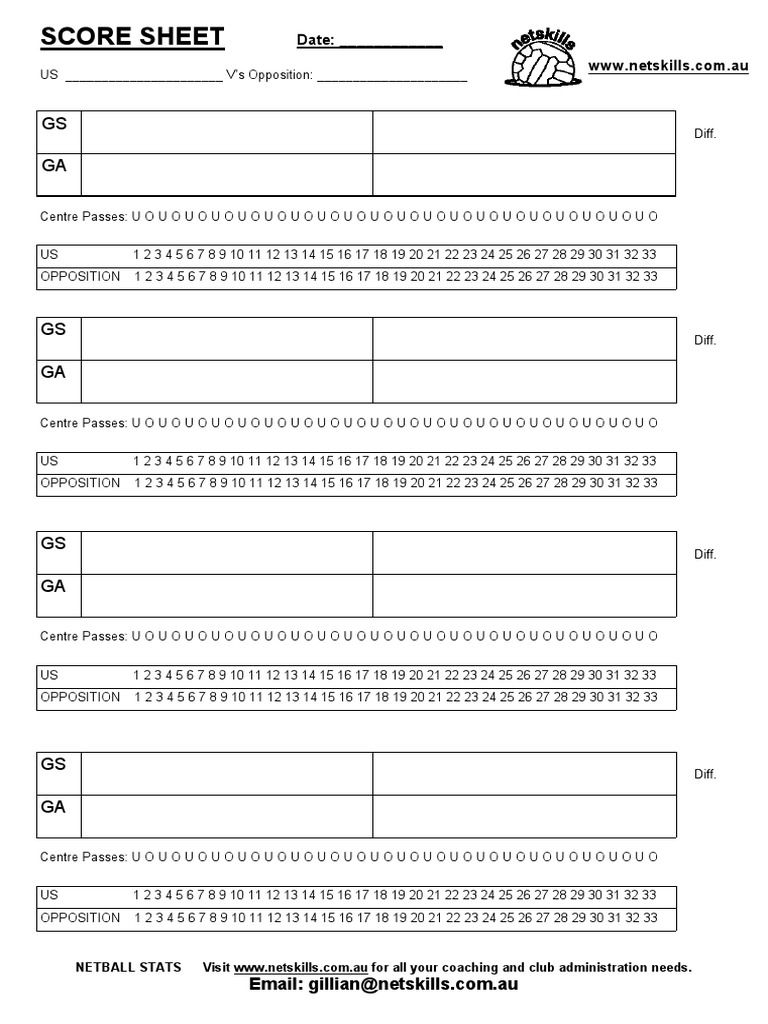 Netball Game Stats Sheet | PDF
