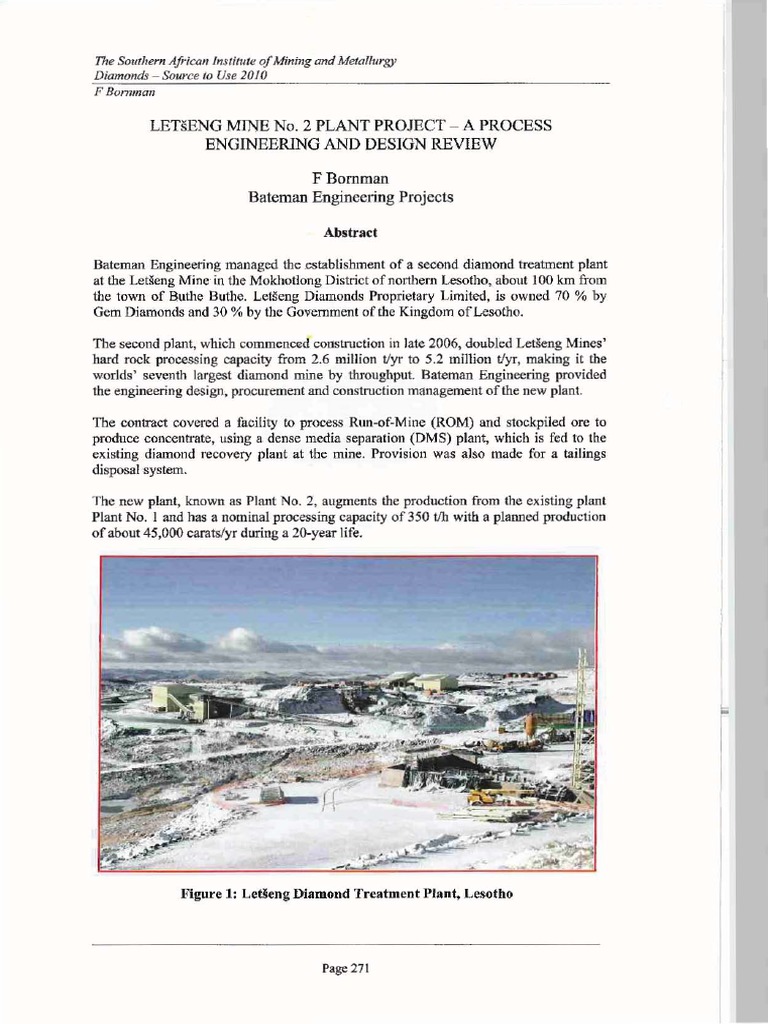 Letseng Diamonds Plant 2 Documentation | PDF | Diamond | Mining