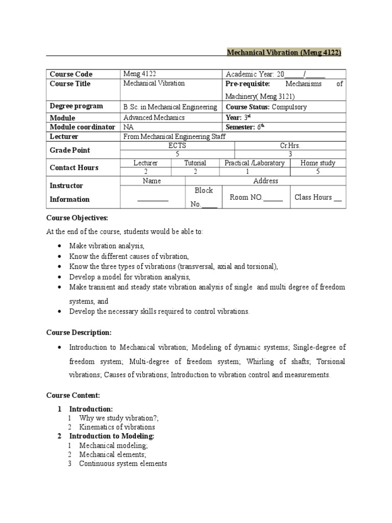 Course Status: Compulsory Year: 3 Semester: 6: RD TH | PDF | Science ...