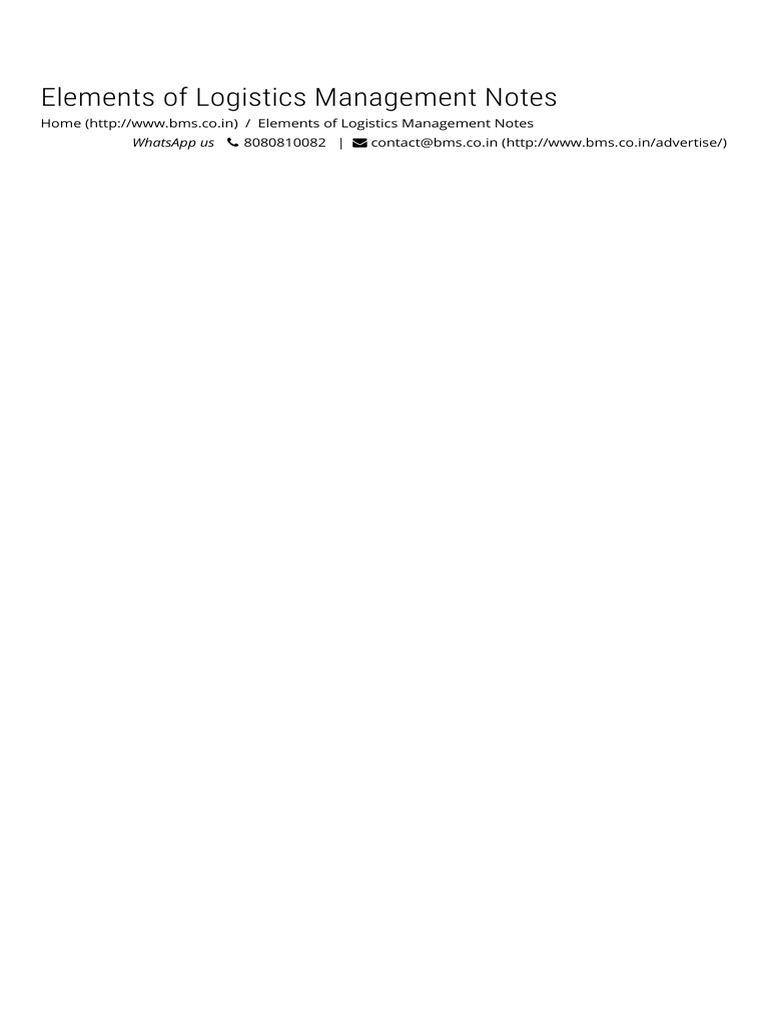 Elements of Logistics Management Notes - BMS - Co.in-1 | PDF ...