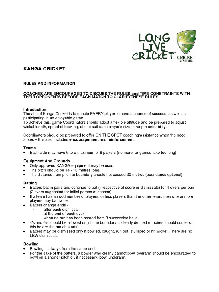 Kanga Cricket Rules | Download Free PDF | Bowling (Cricket) | Rules