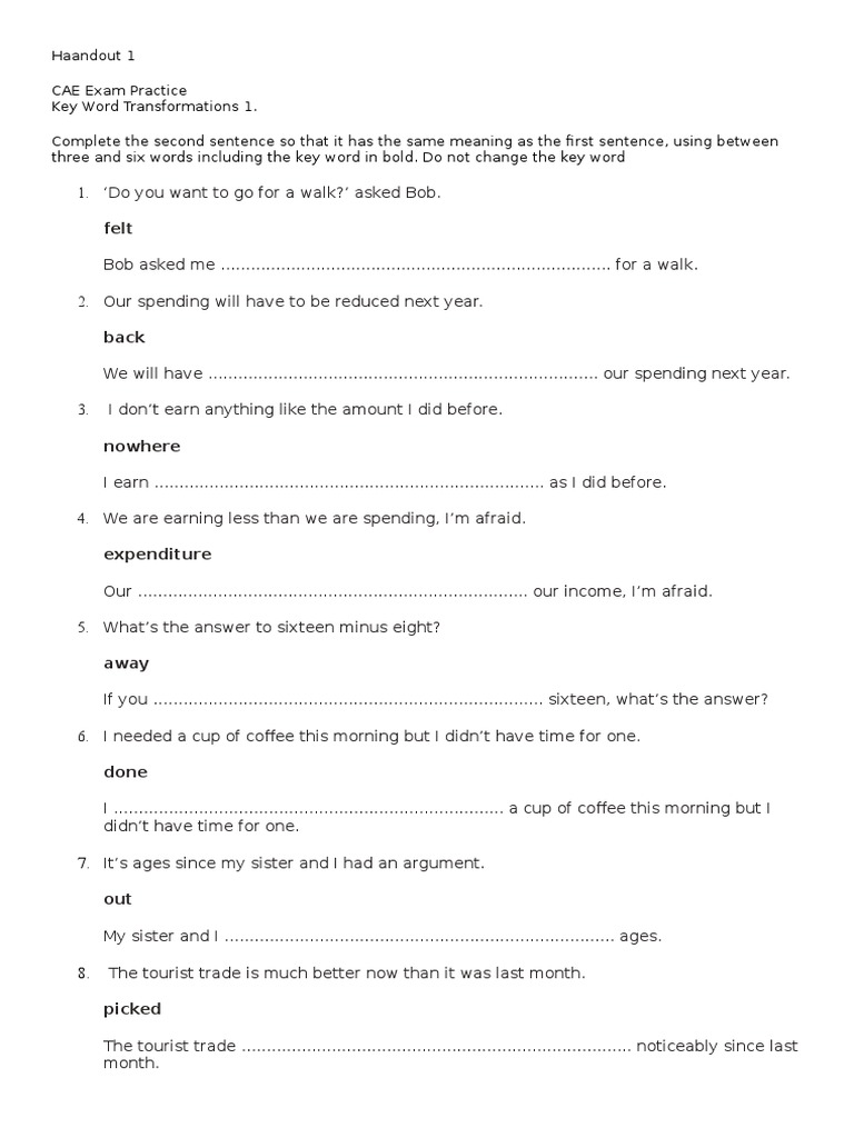 CAE Key Words Transformations | PDF | Games & Activities | Language ...