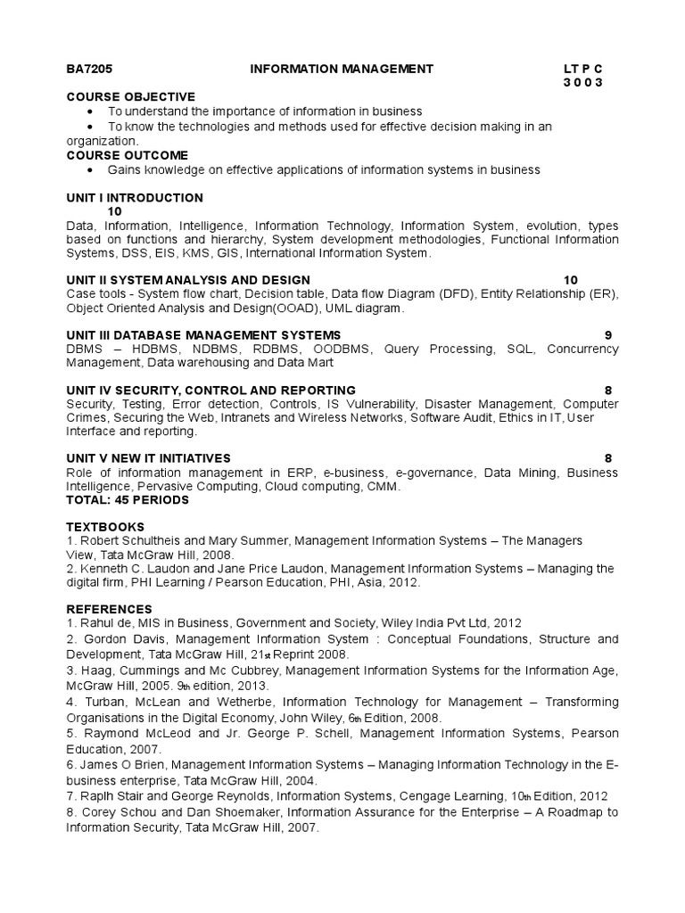Syllabus | PDF | Management Information System | Information System