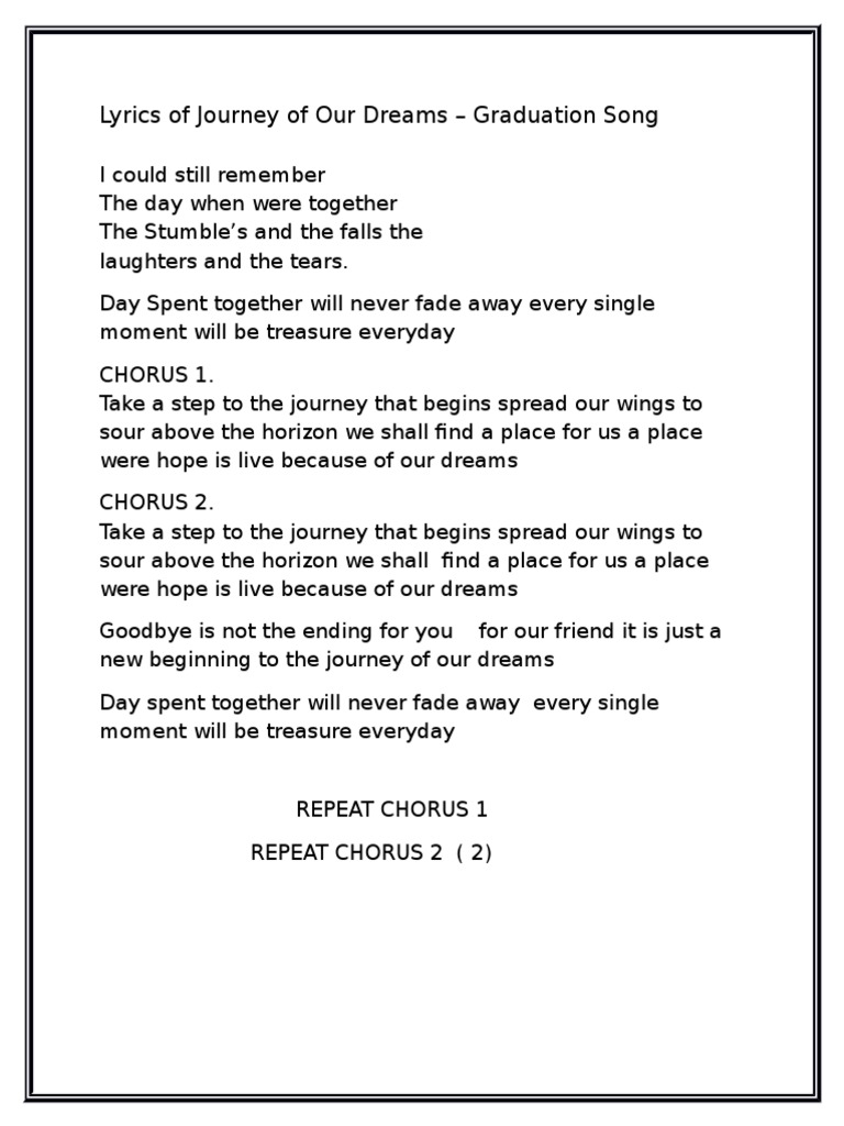 Lyrics Of Journey Of Our Dreams Songs Musical Compositions 9392