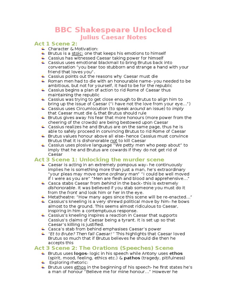 BBC Shakespeare Unlocked Julius Caesar Notes | PDF | Marcus Junius ...