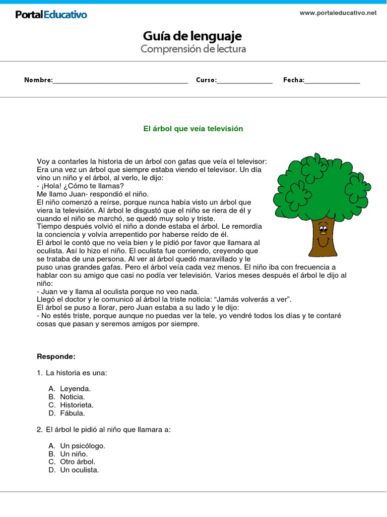 Comprensio Lectora El Arbol Que Veia Television | PDF