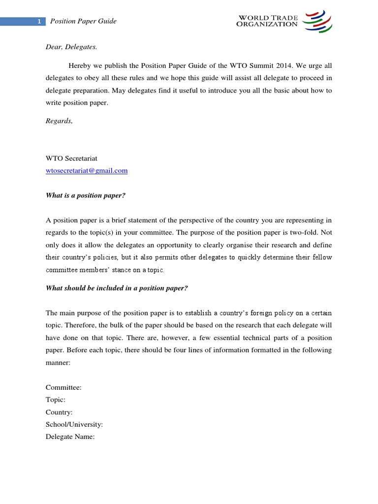 SAMPLE Position Paper Guide by WTO | PDF | Eradication Of Infectious ...