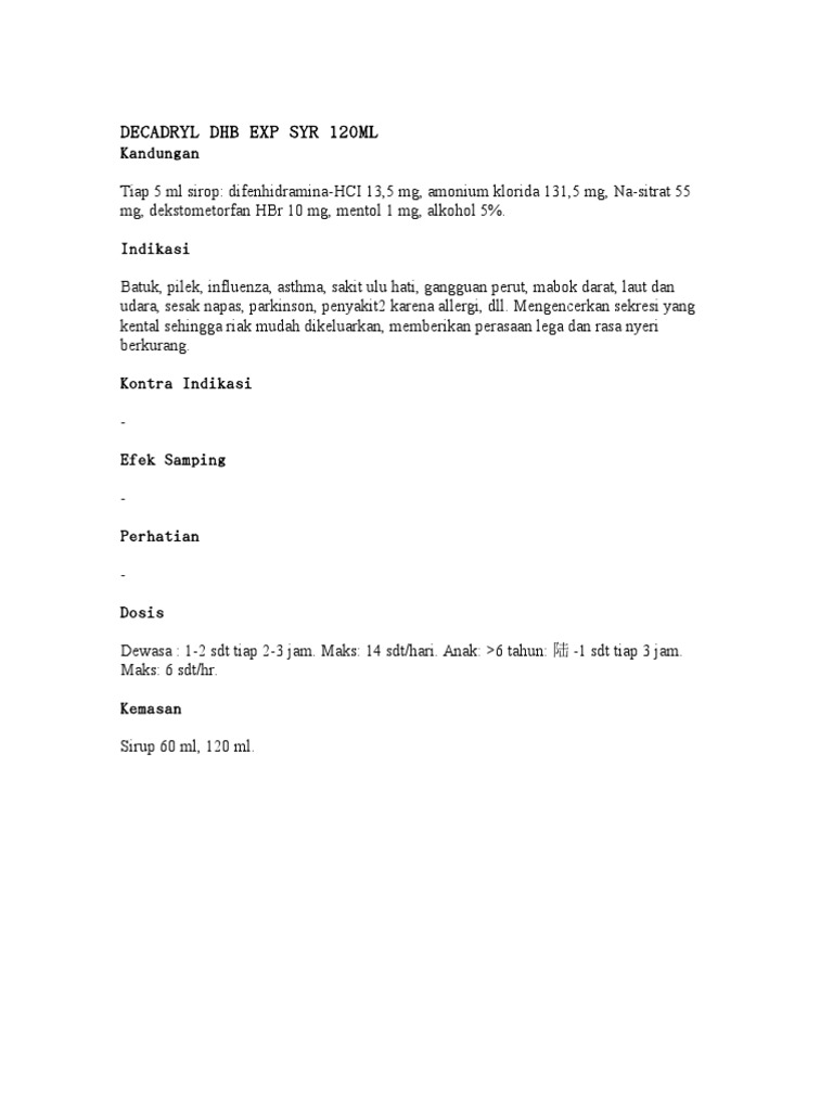 Decadryl DHB Exp Syr 120ml | PDF