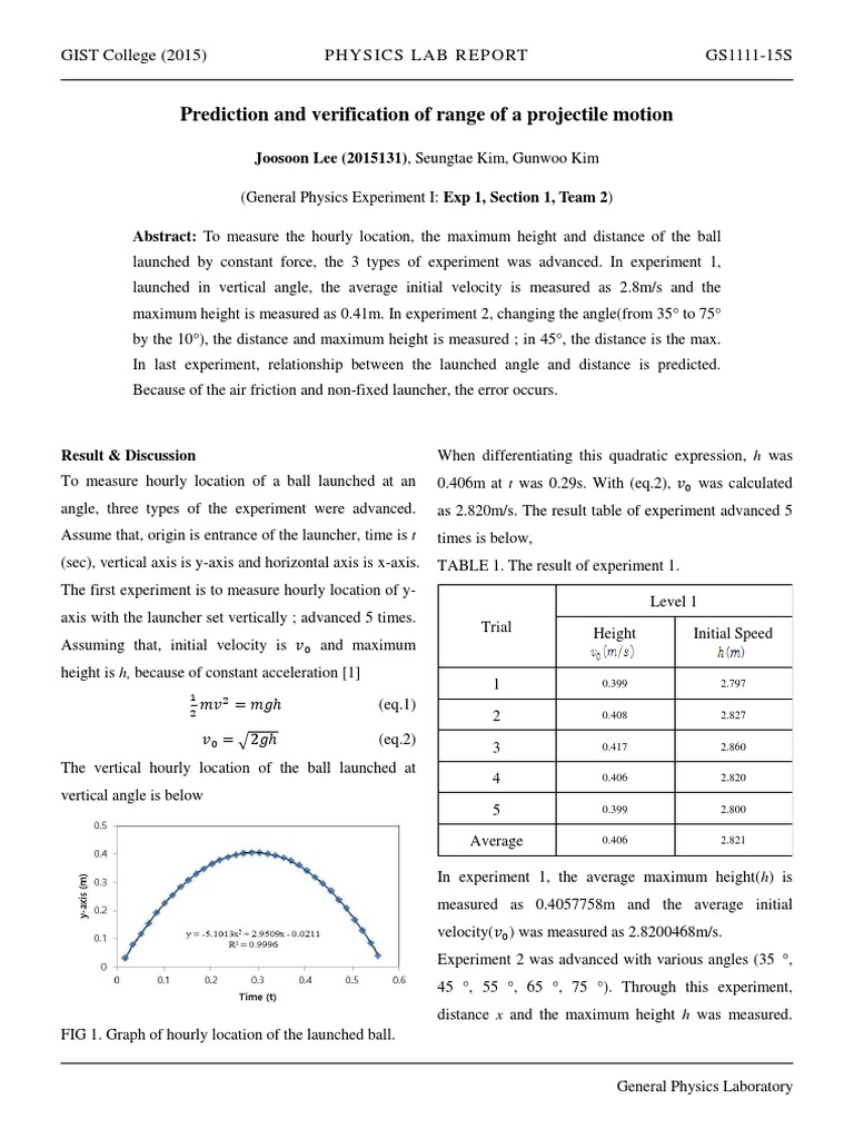 Projectile Motion Lab Report Analysis | PDF | Trigonometric Functions ...