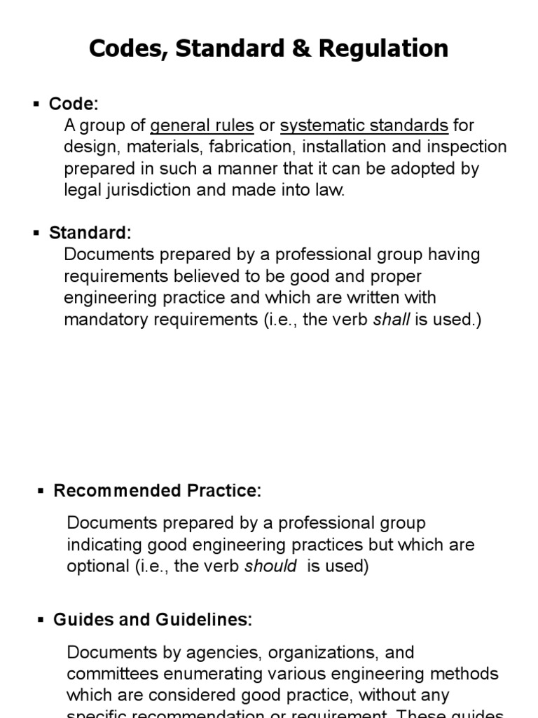 Codes, Standards & Regulations Overview | PDF | Pipeline Transport ...