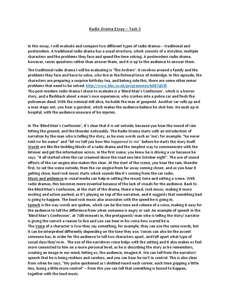 radio drama essay - task 3 | Narration | Silence