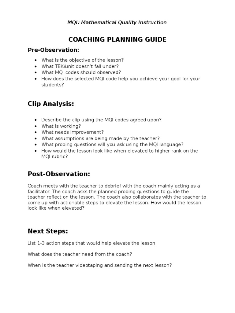 Coaching Planning Guide Mqi | PDF