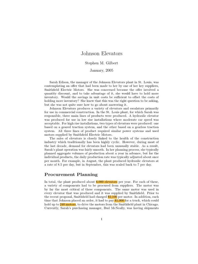 Johnson Elevator Case Study | PDF | Warehouse | Elevator