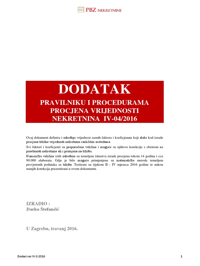 DODACI Pravilniku I Procedurama Procjena Vrijednosti Nekretnina-4-2016 | PDF