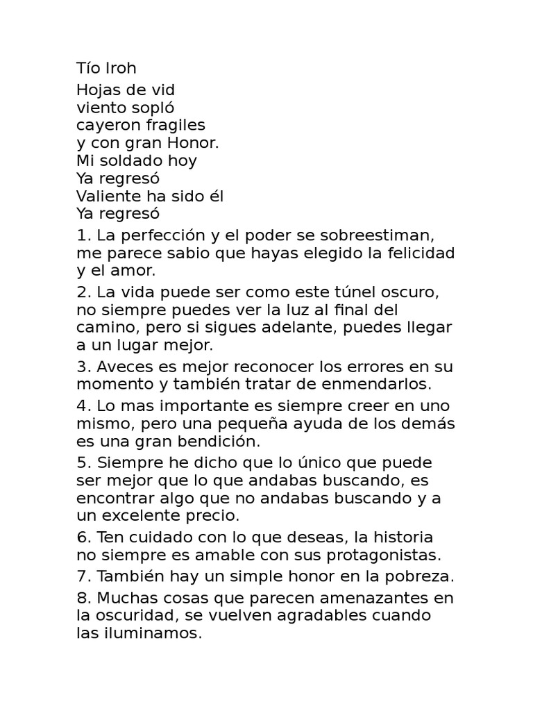 Avatar Consejos Dados Por El Tio Iroh | PDF