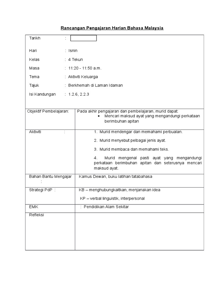 Tapak RPH BM Tahun 4 | PDF | Kajian Bahasa Asing