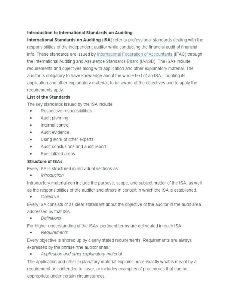 Overview of International Auditing Standards | PDF | Financial Audit ...