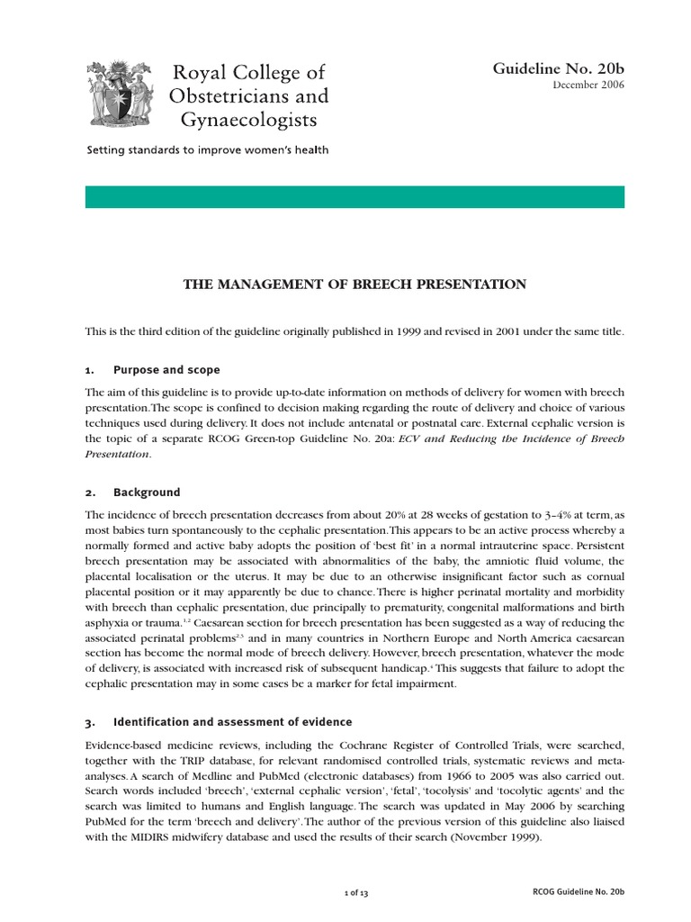 Breech Presentation Delivery Guidelines | PDF | Caesarean Section ...