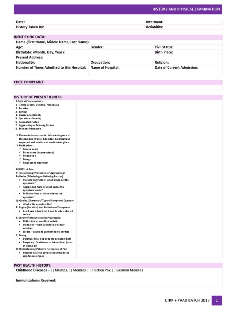 (IM Ward) History Taking Tool PDF | PDF | Pulse | Heart