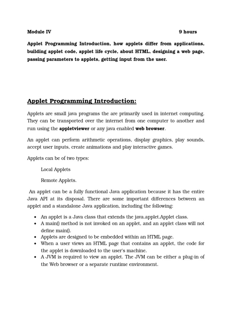 Module Iv Applets Pdf Html Element Java Programming Language