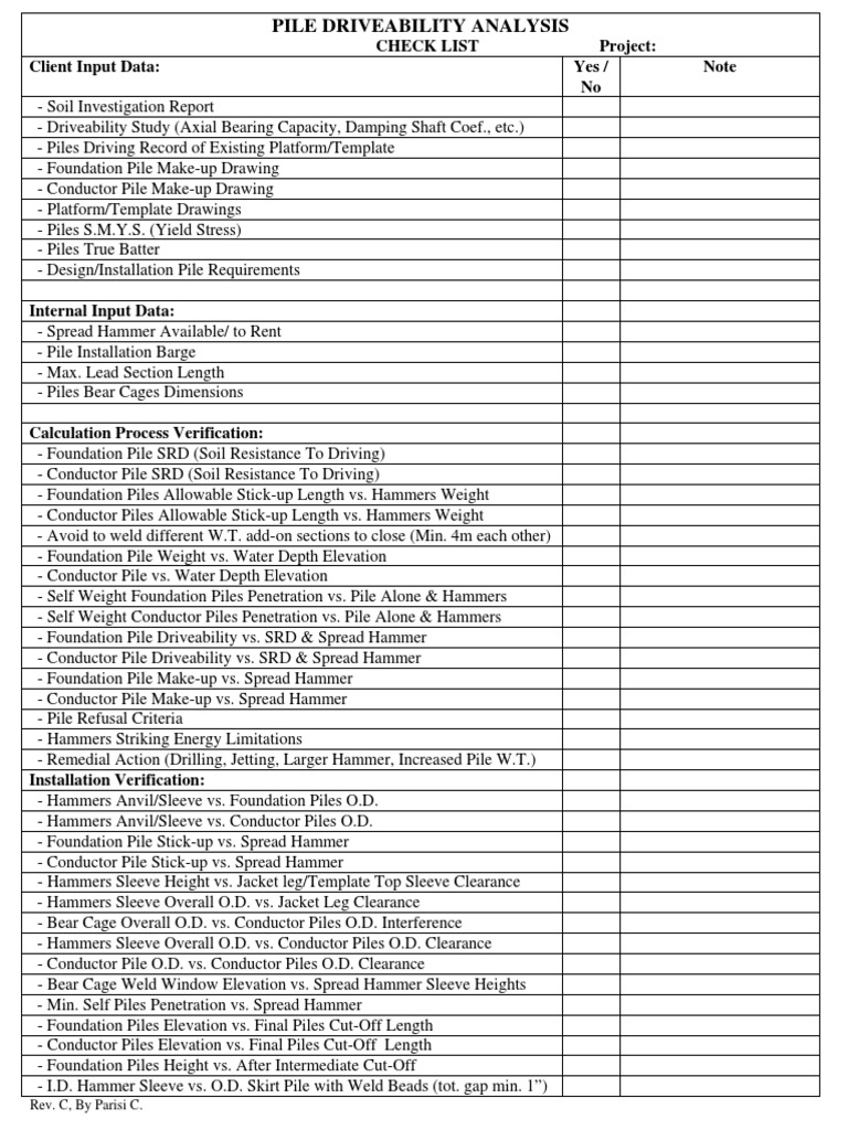 Pile Driveability Analysis Check List Rev.c