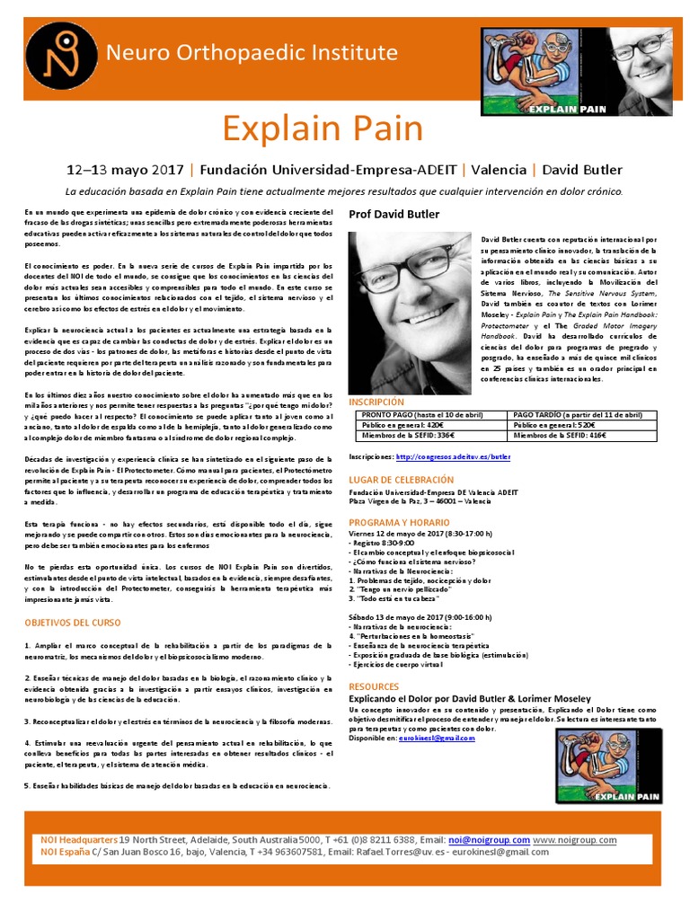 Explicando El Dolor. D. Butler Valencia 2017 | PDF | Dolor | Conocimiento